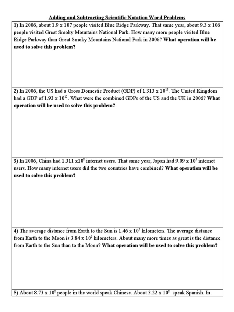 Adding and Subtracting Scientific Notation Word Problem | PDF | Solar ...