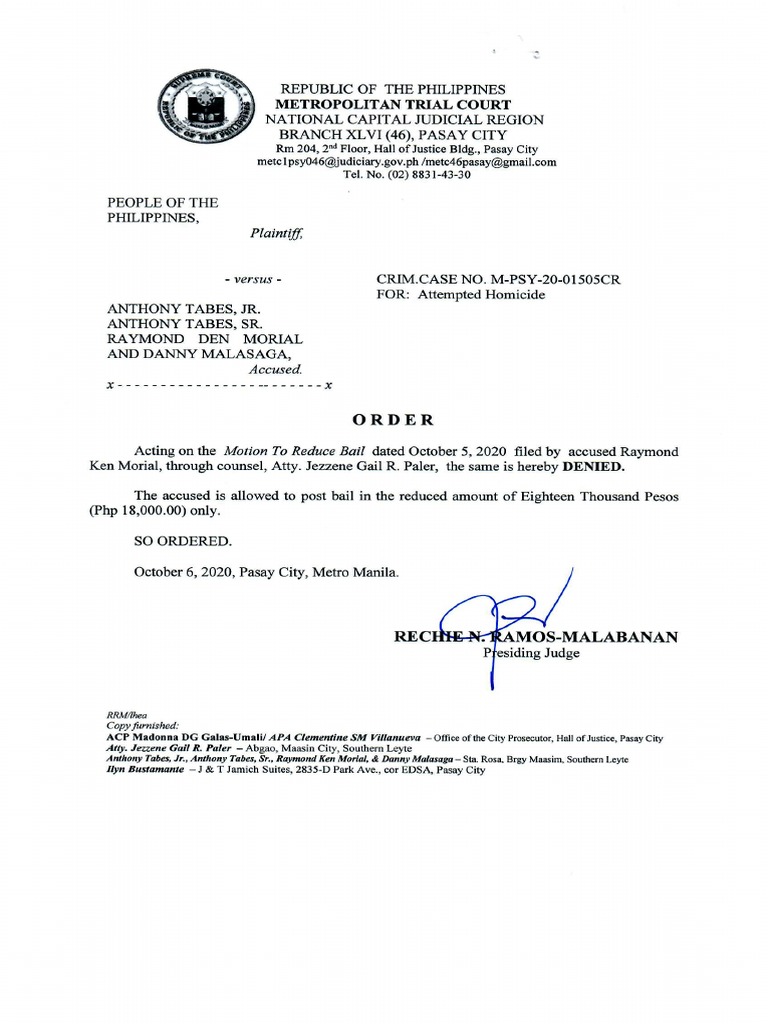 PP vs. Tabes Et - Al. - Court Order Dated 10-06-20 PDF | PDF