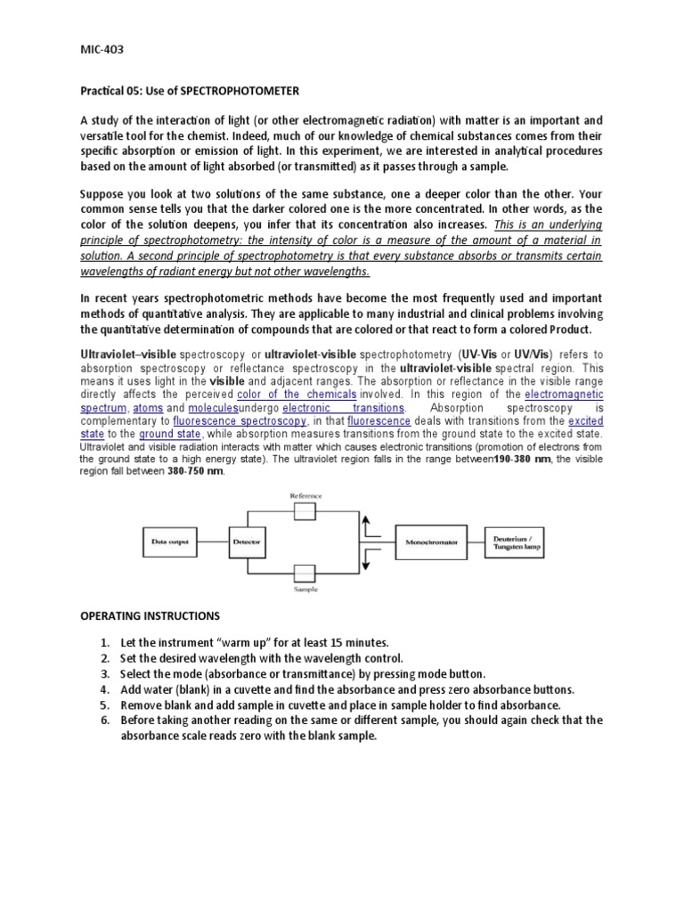 Spectrophotometer Use Guide | PDF | Spectrophotometry | Ultraviolet ...