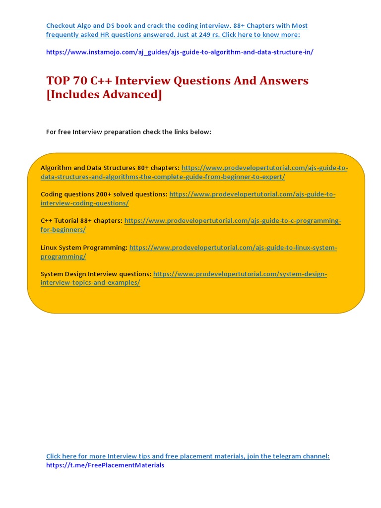TOP 70 C++ Interview Questions and Answers (Includes Advanced) | PDF ...