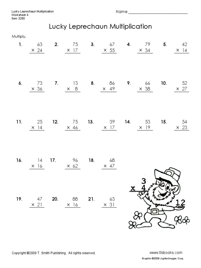 Lucky Leprechaun Multiplication Worksheet 4 Item 3280 | PDF | Copyright ...