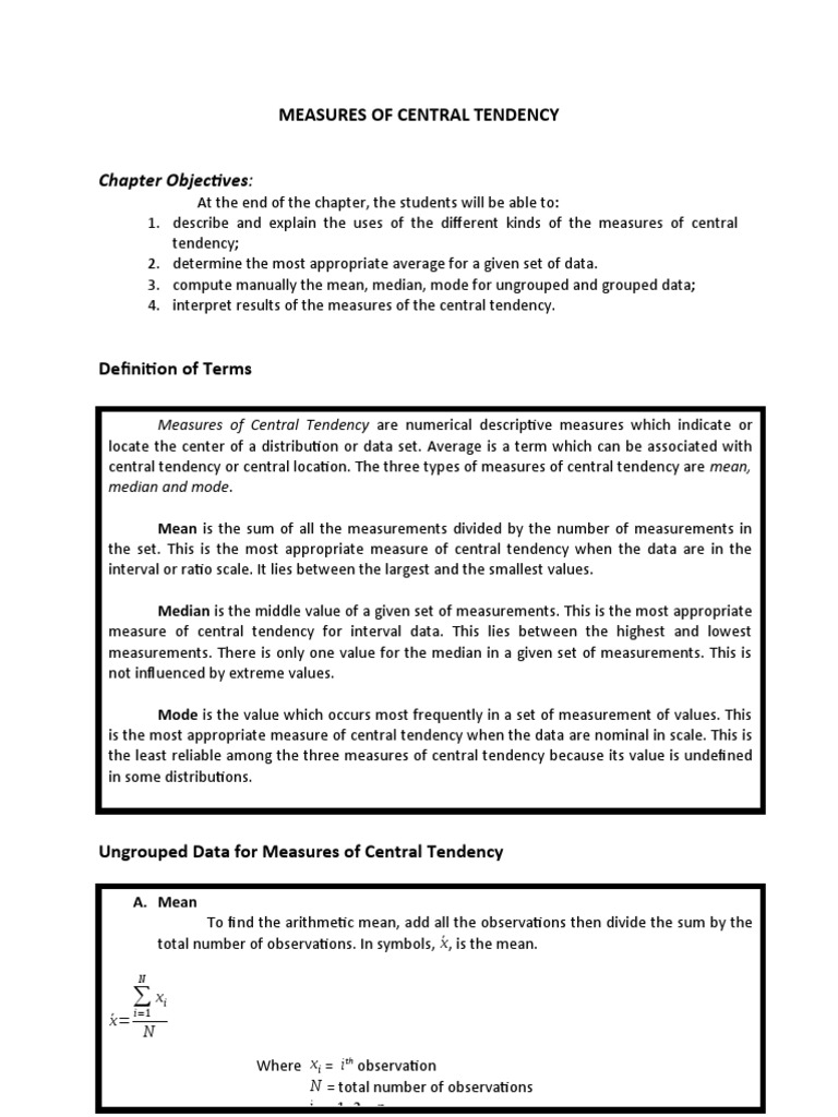 Central Tendency Measures Guide | PDF | Average | Mean