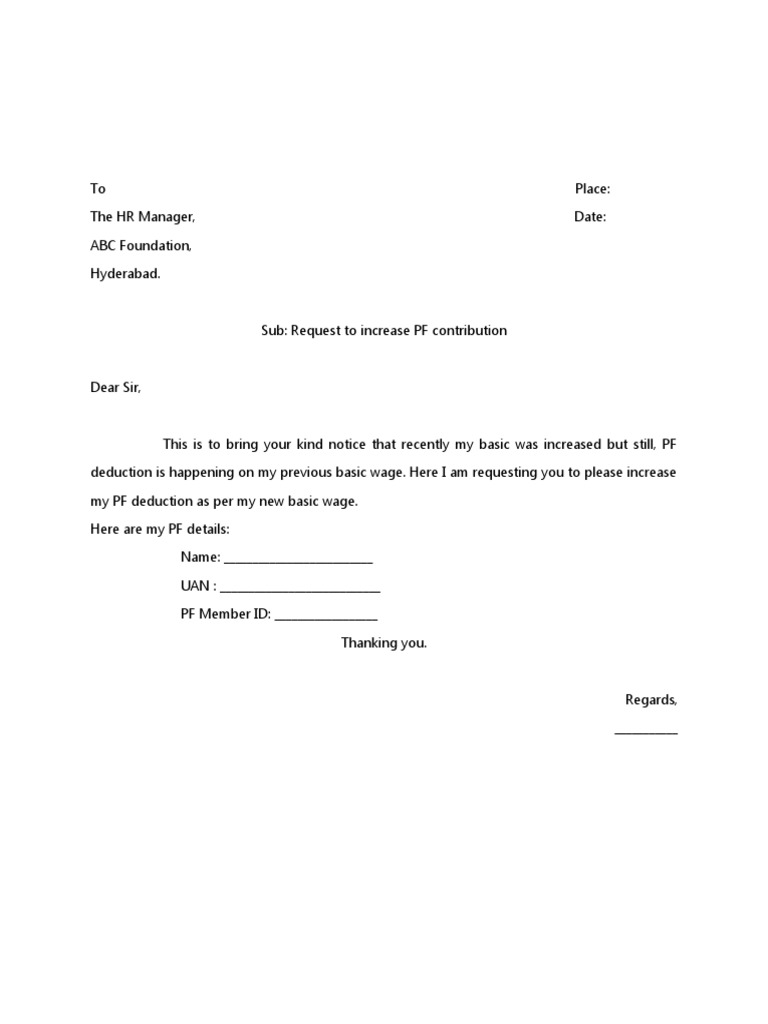 Request to Update PF Contribution Amount Based on Increased Basic Wage ...