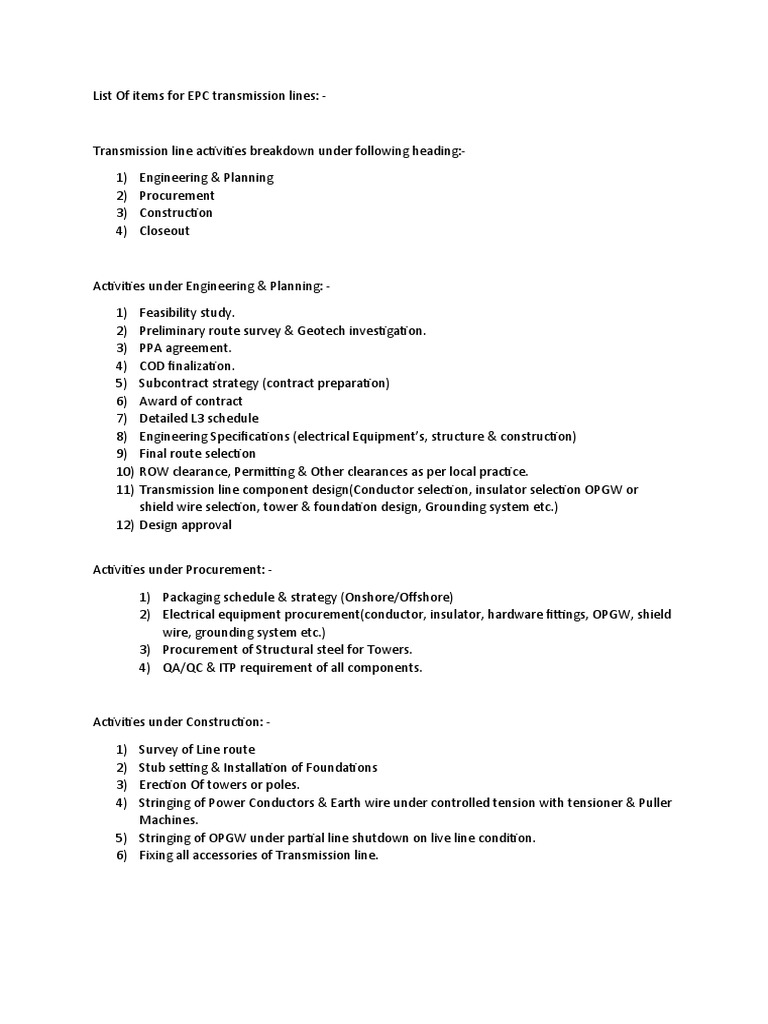 List of Items For EPC Transmission Lines | PDF