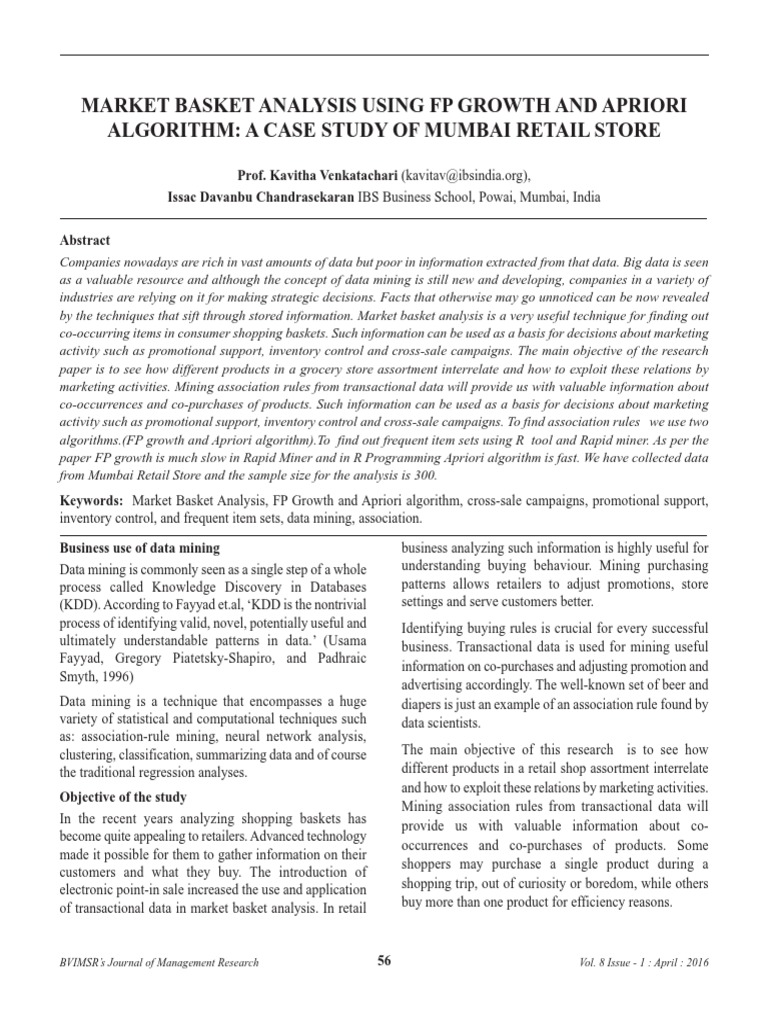 Market Basket Analysis Using FP Growth and Apriori Algorithm: A Case Study of Mumbai Retail ...