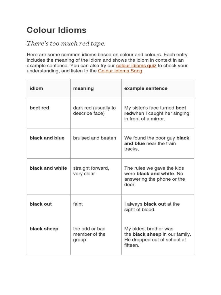 Colour Idioms: There's Too Much Red Tape | PDF