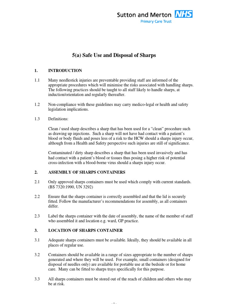 5 (A) Safe Use and Disposal of Sharps: Review Date: April 2010 ...