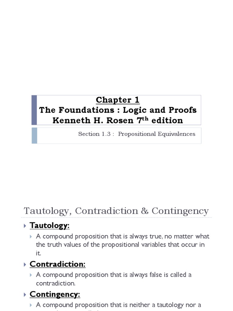 Logical Foundations of Propositional Logic: An Analysis of Tautologies, Contradictions, Logical ...