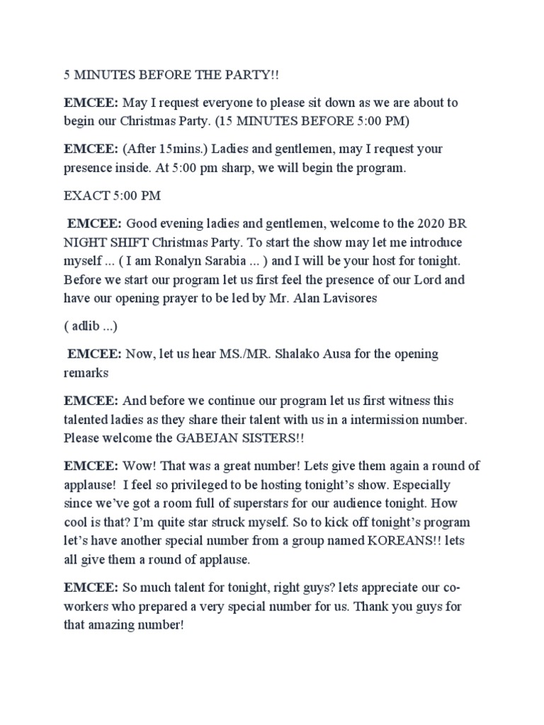 Emcee Sample SCRIPT | PDF | Christmas
