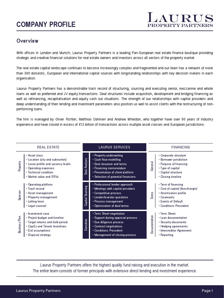 Laurus Property Partners Company Profile | PDF | Private Equity | Loans