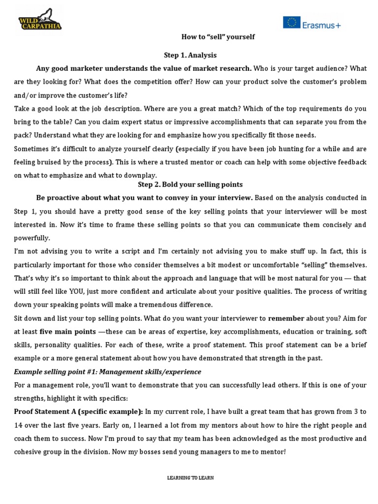 How To Sell Yourself in A Job Interview | PDF | Interview | Mentorship