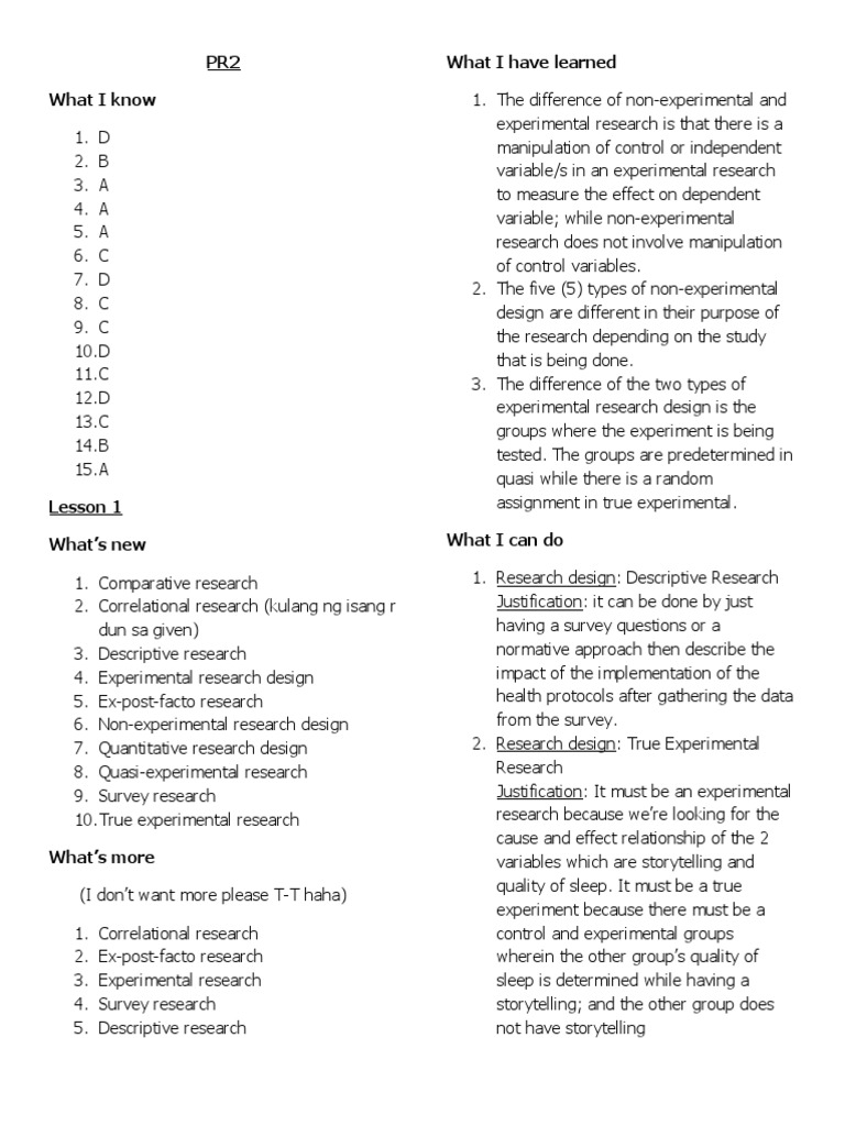 PR2 What I Know What I Have Learned | PDF | Research Design | Sampling ...