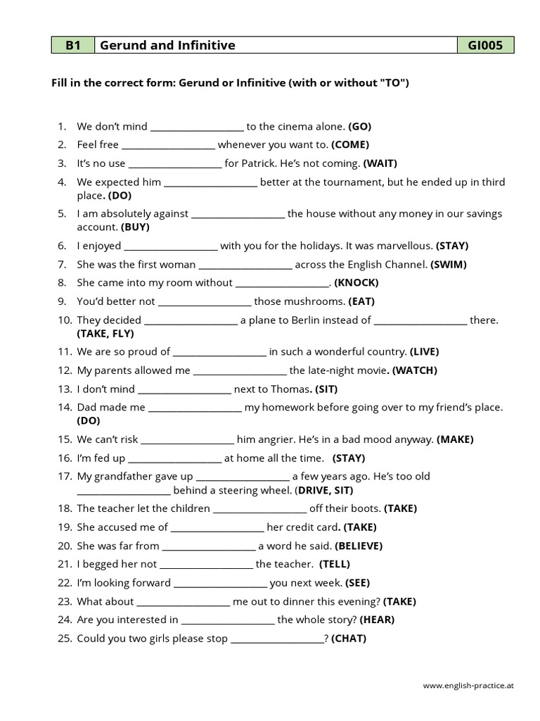 B1 Gerund and Infinitive Exercises | PDF