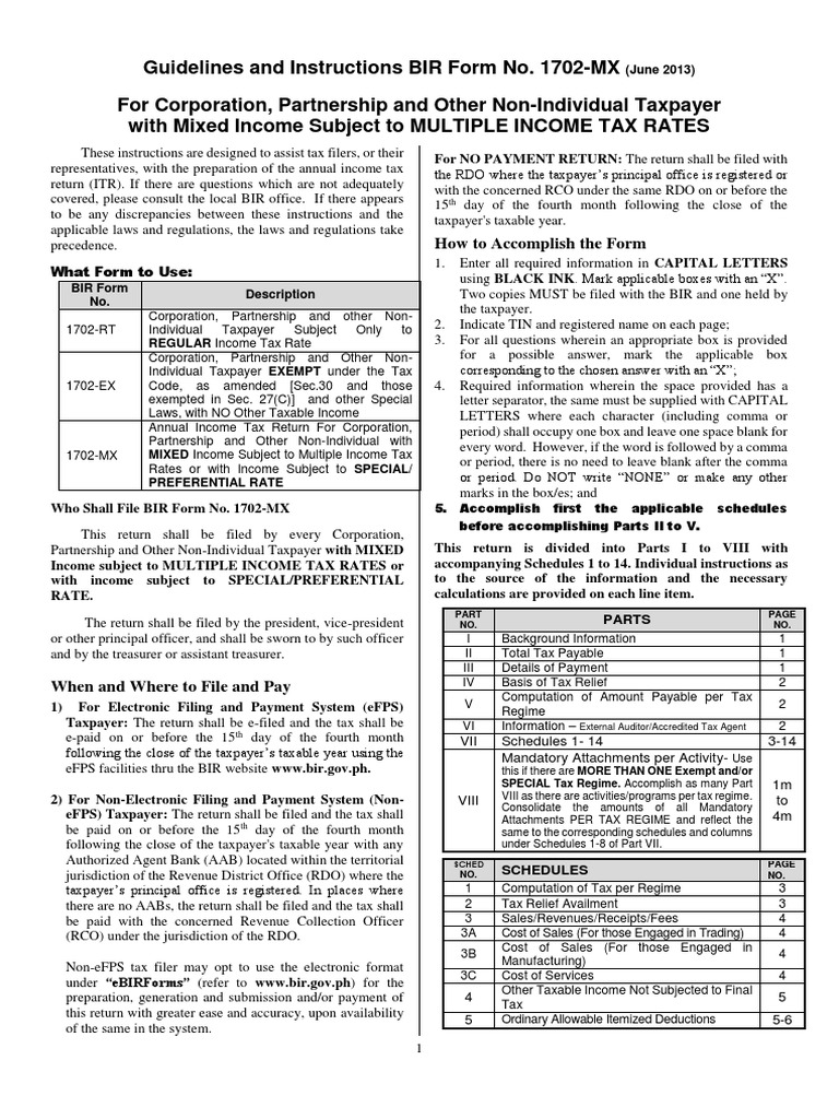 Instructions for Mixed Income Tax Filers | PDF | Tax Deduction ...