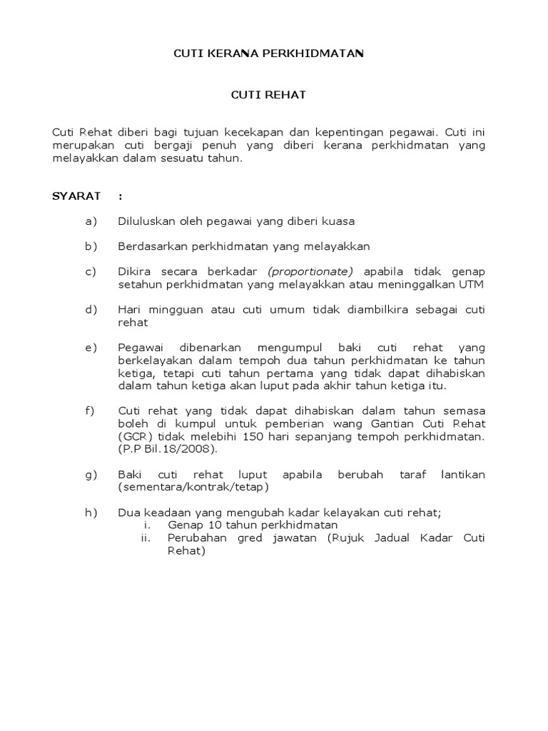 Panduan Cuti Cuti Rehat PDF | PDF