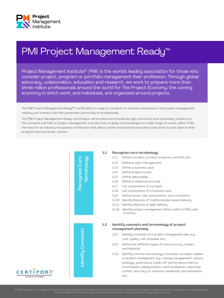 PMI Project Management Ready: 1.1 Recognize Core Terminology | PDF ...