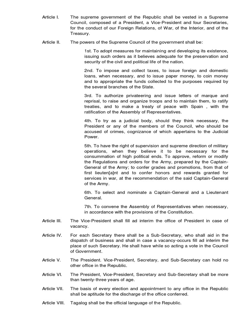 1897 CONSTITUTION (Biak Na Bato) | PDF | Presidents Of The United ...