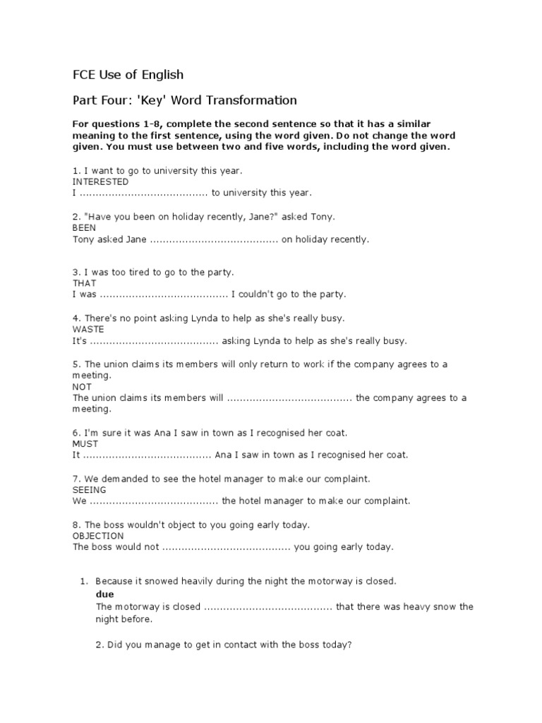 FCE Rephrase and Word Formation | PDF | Agriculture | Hygiene