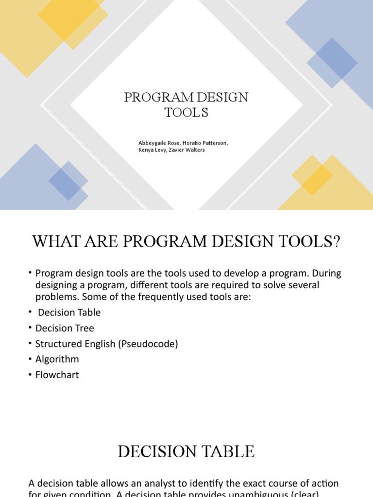 Program Design Tools: Abbeygaile Rose, Horatio Patterson, Kenya Levy ...