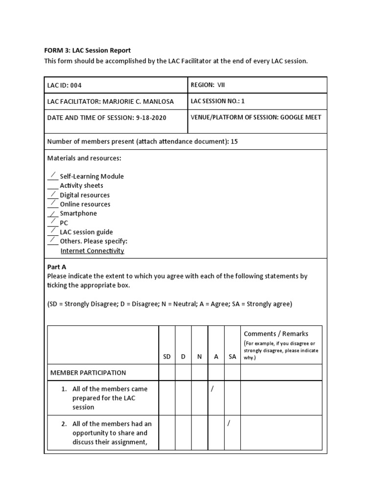 Form 3. LAC Session Report | PDF | Facilitator | Human Nature
