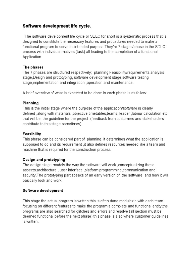Software Development Life Cycle | PDF | Software Development | Software Bug