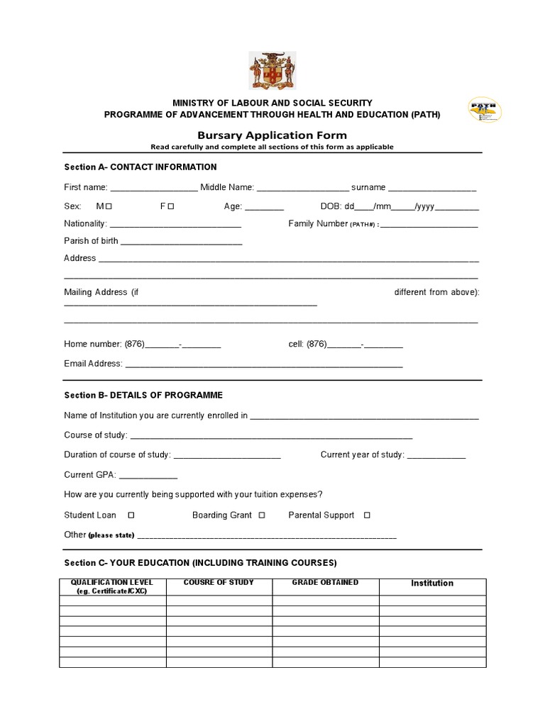 Path Bursary Application Form | PDF | Educational Stages | Further ...