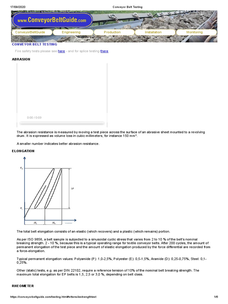 Conveyor Belt Testing | PDF | Belt (Mechanical) | Strength Of Materials