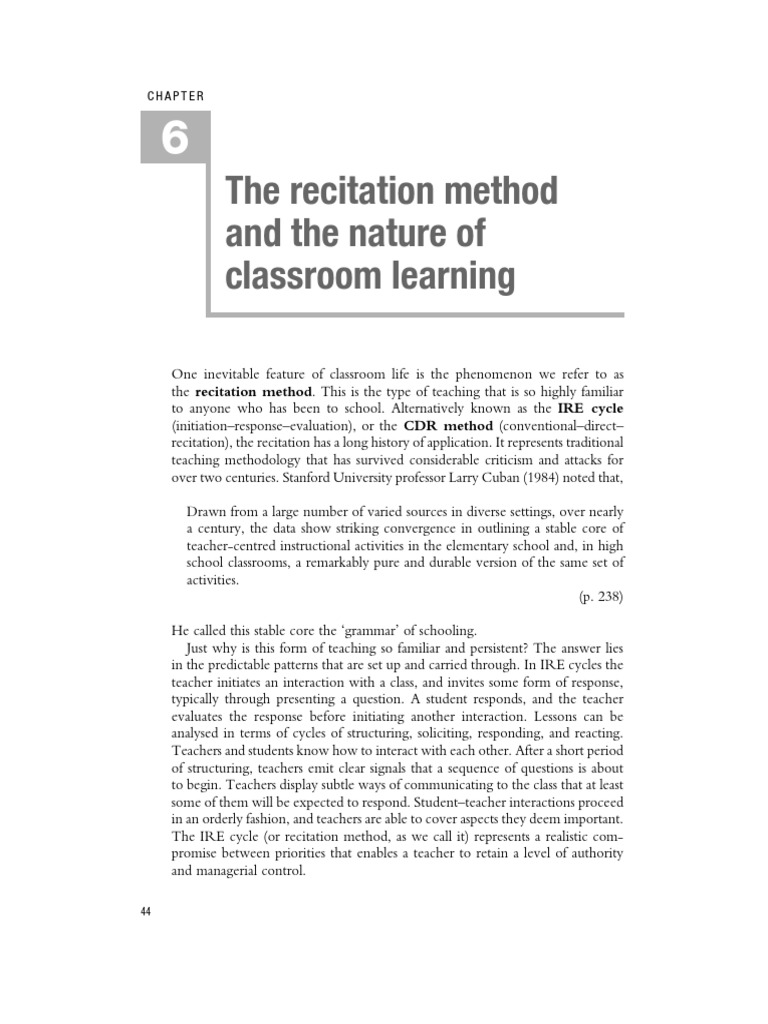 The Recitation Method and The Nature of Classroom Learning - Hattie ...