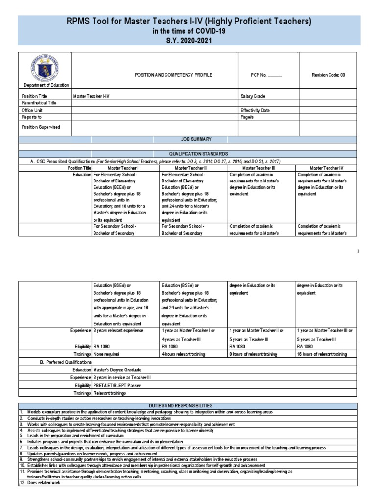 RPMS Tool for Master Teachers 2022-23 | PDF | Educational Technology ...