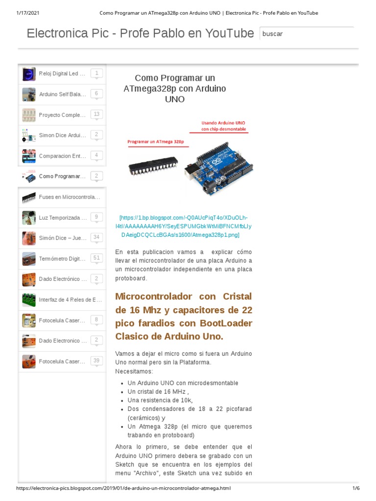 Como Programar Un ATmega328p Con Arduino UNO - Electronica Pic - Profe Pablo en YouTube | PDF ...