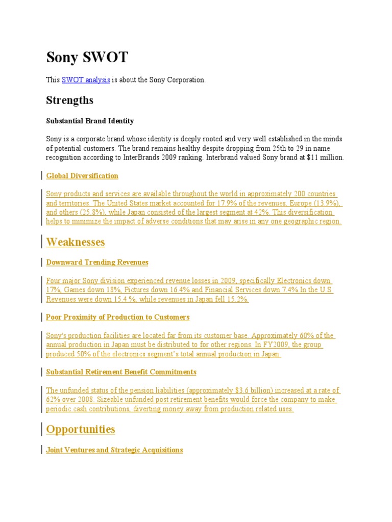 Sony SWOT | PDF | Sony | Liquid Crystal Display