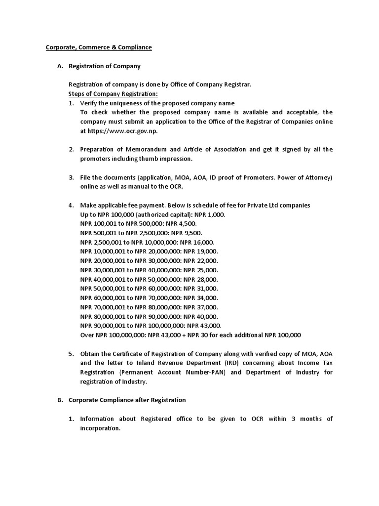 Company Registration and Compliance Guide | PDF | Withholding Tax ...