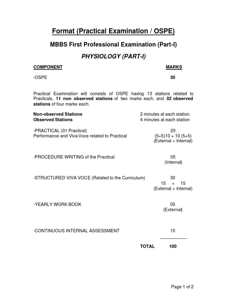 Format (Practical Examination / OSPE) : MBBS First Professional ...