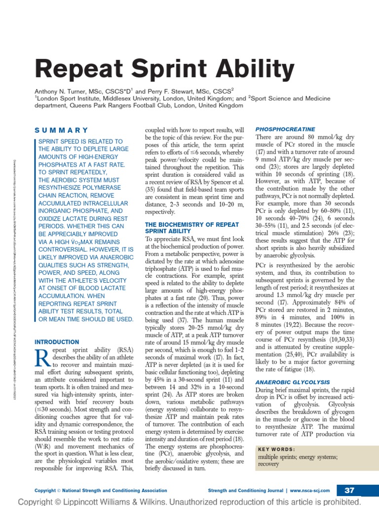 Repeat Sprint Ability: Ó National Strength and Conditioning Association ...