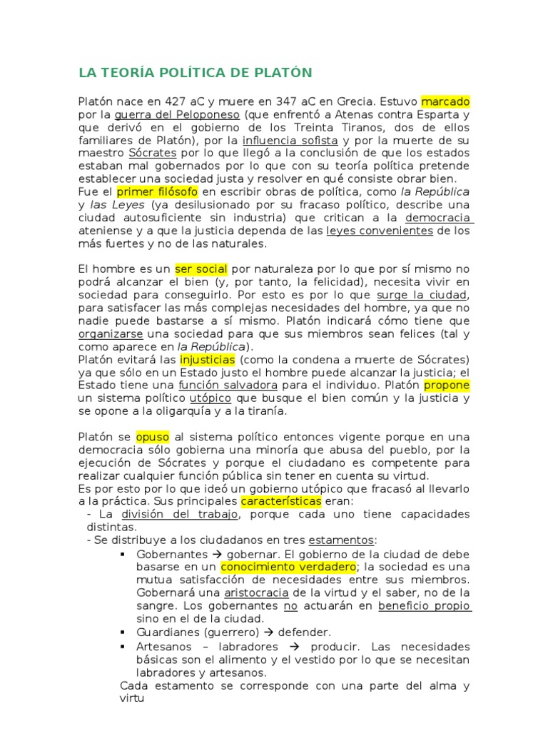 La Teoría Política de Platón | PDF | Platón | Sócrates