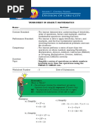 Learning Activity Sheet Mathematics 5 - PMDAS and GMDAS Rule | PDF | Bracket | Arithmetic