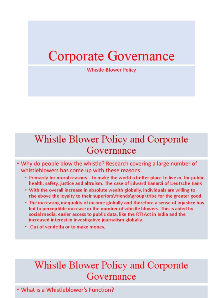 Whistleblower Policy and Corporate Governance: An Analysis of the ...