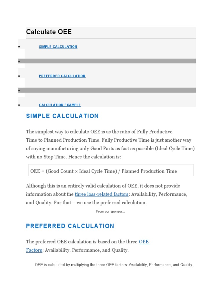 OEE Calculation Methods Explained | PDF | Applied Mathematics ...