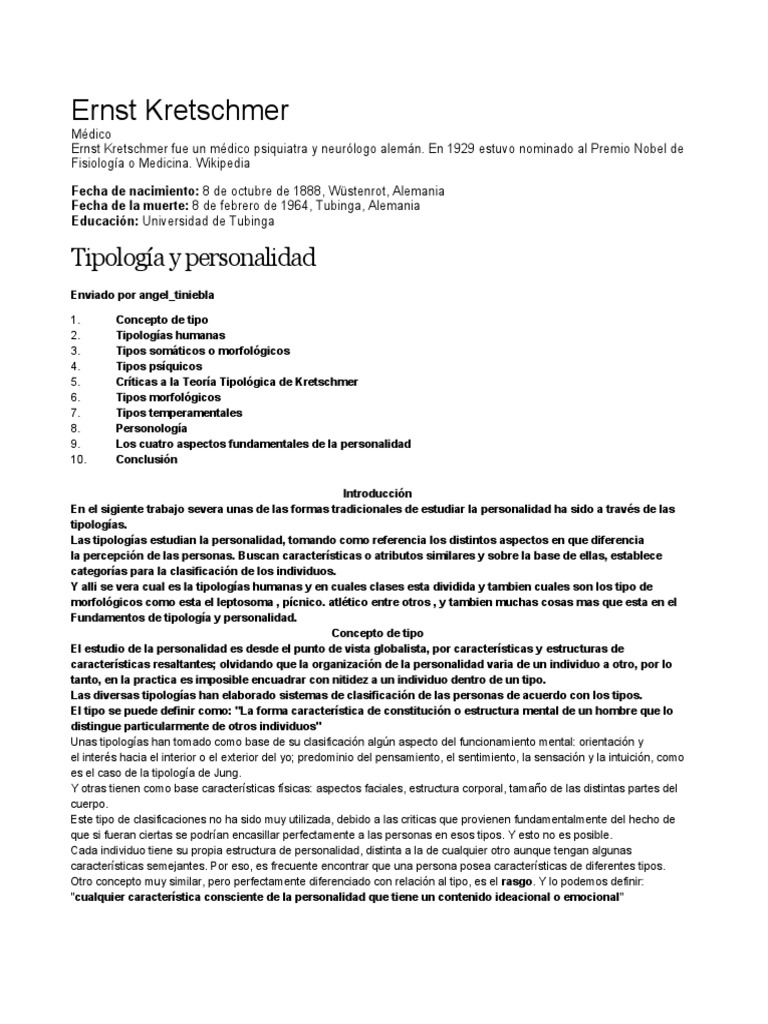 Ernst Kretschmer | PDF | Inteligencia | Cociente de inteligencia
