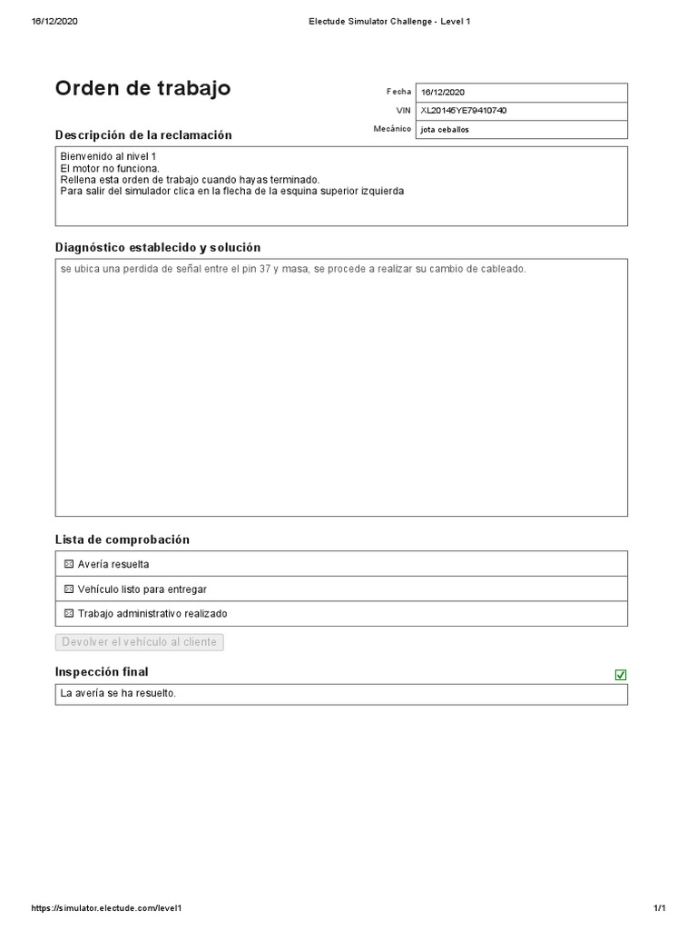 Electude Simulator Challenge - Level 1 | PDF