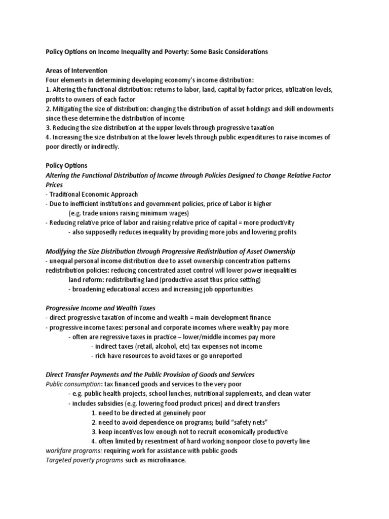 Policy Options On Income Inequality and Poverty: Some Basic ...