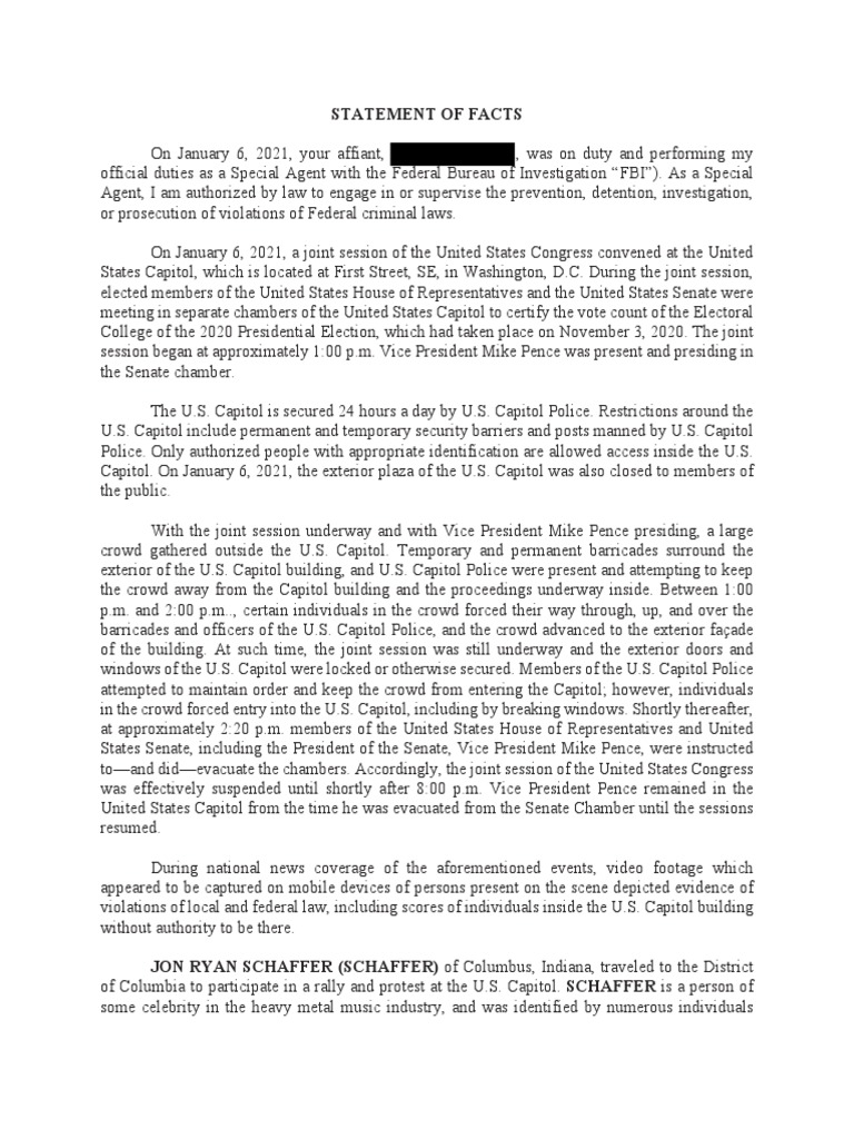 John Schaffer - Statement of Facts | PDF | United States Capitol ...