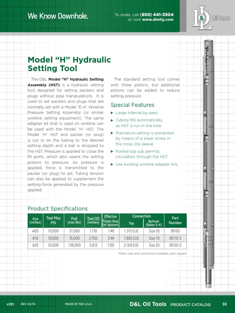 Catalog - H Hydraulic Setting Tool | PDF | Manufactured Goods | Mechanical Engineering