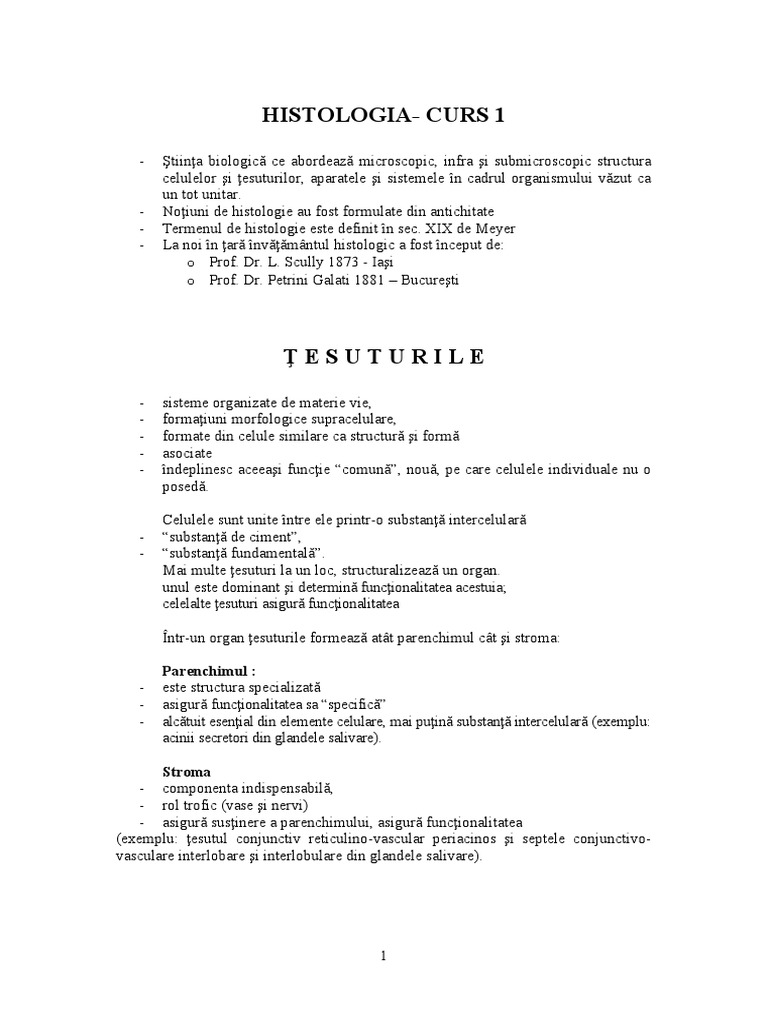 Curs 1 Histologie | PDF