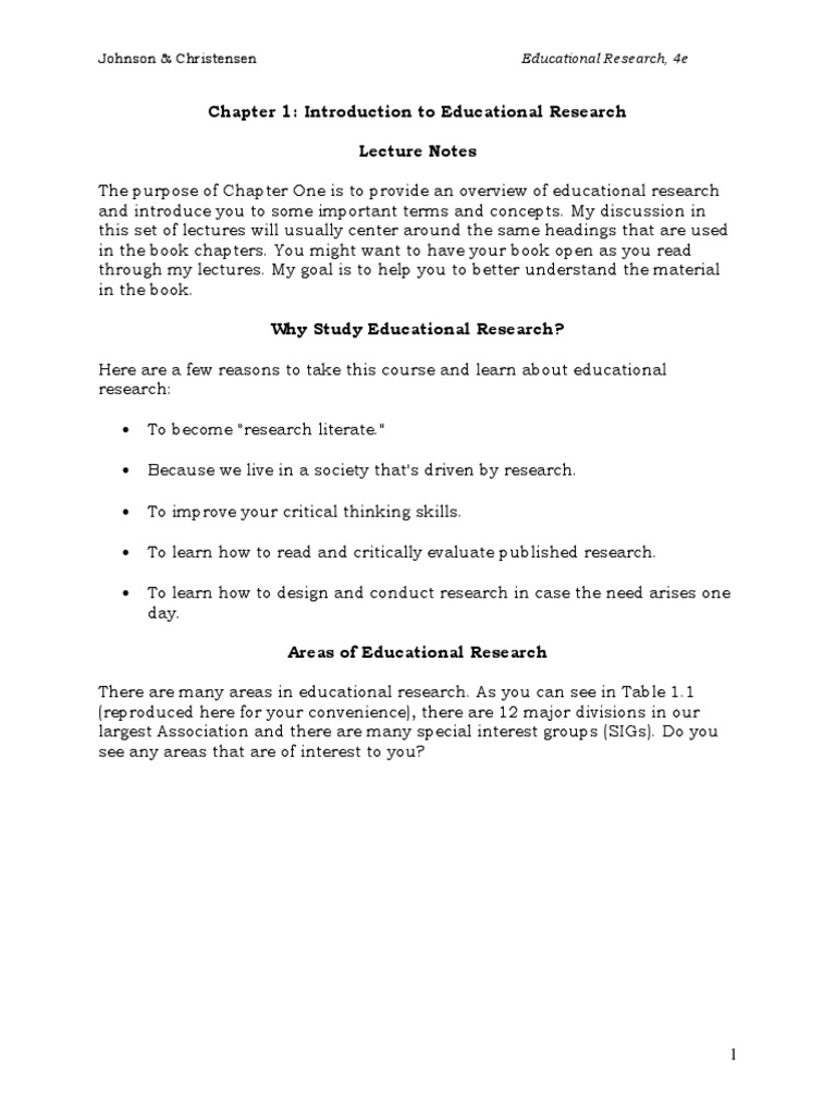 Chapter 1: Introduction To Educational Research Lecture Notes | PDF ...