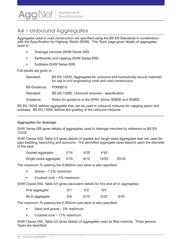 Specifications for Aggregates Used in Road Construction Drainage ...