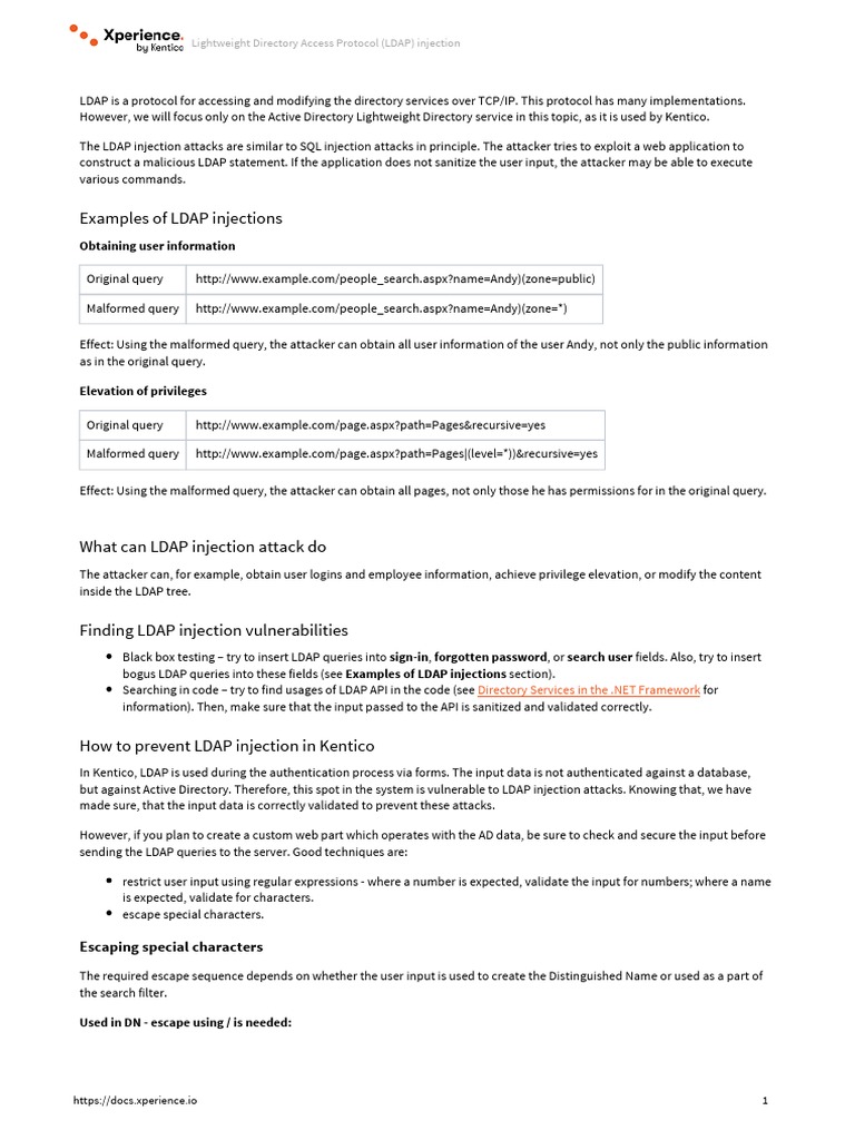 Examples of LDAP Injections: Obtaining User Information | PDF ...