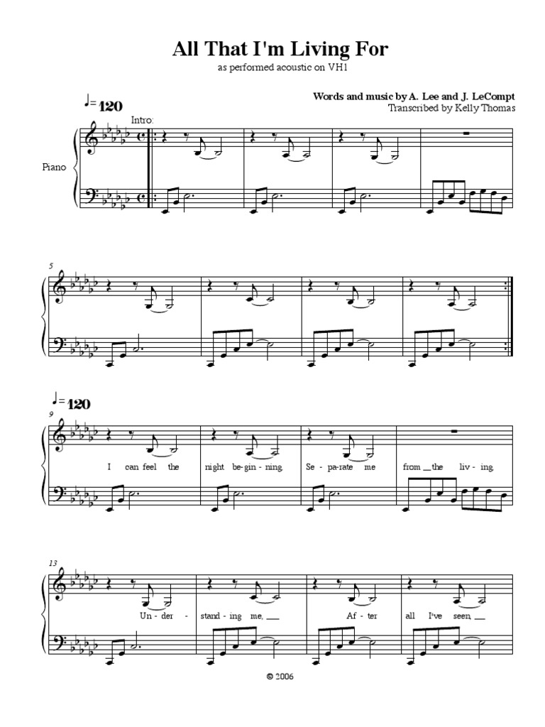 All That I'm Living For piano sheet music | Leisure