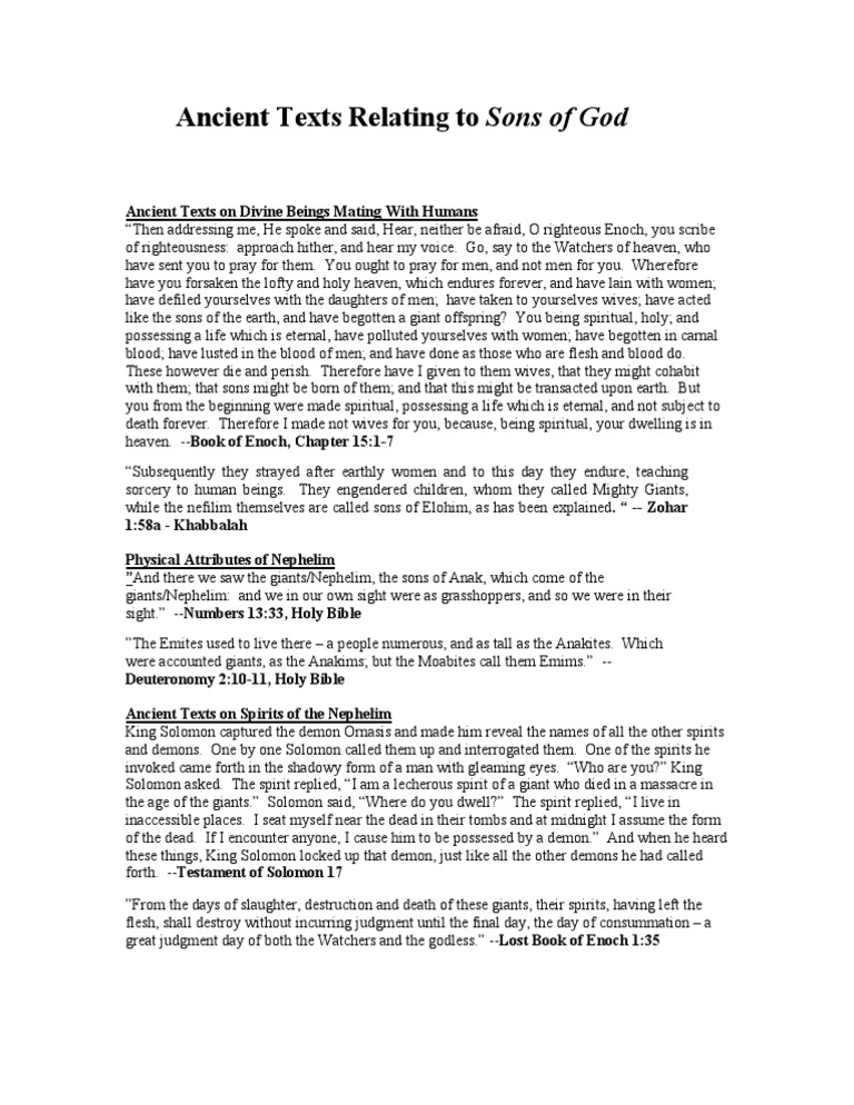 Ancient Texts Relatingto Sonsof God | PDF | Nephilim | Demons