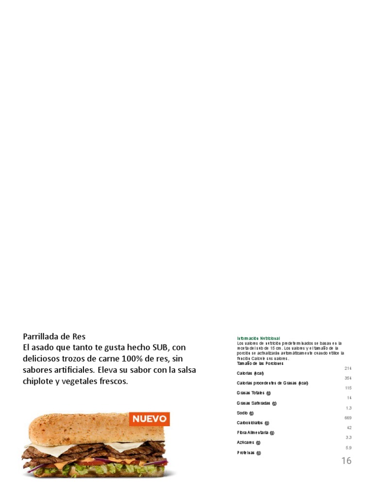 Menu Subway | PDF | Etiqueta de información nutricional | Nutrición